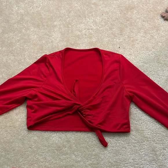 Amazon | Tops | Red Long Sleeve Crop Top | Poshmark